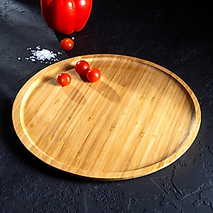 JOIKIT 5 Pack 12 Inch Bamboo Round Platter, Fine Polished Round Wood Plates Bamboo Serving Tray for Holding Fruit, Bread, Cheese, Nut, Coffee, Tea, Plant Saucer