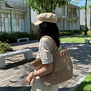 SHERCHPRY Bag for Handbag Women Summer Sea Hand-woven Travel Basket Straw Beach Vacation Woven Fashion Tote Bags Hollow-out Top-handle Clutch Rattan Khaki