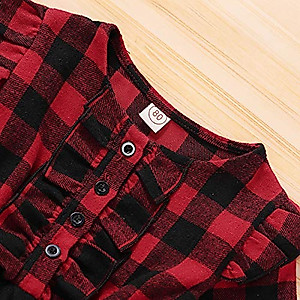 Toddler Baby Girls Christmas Outfit Buffalo Plaid Ruffle Long Sleeve Shirt Tutu Skirt Dress Clothes (4-5T,Black and red Plaid)