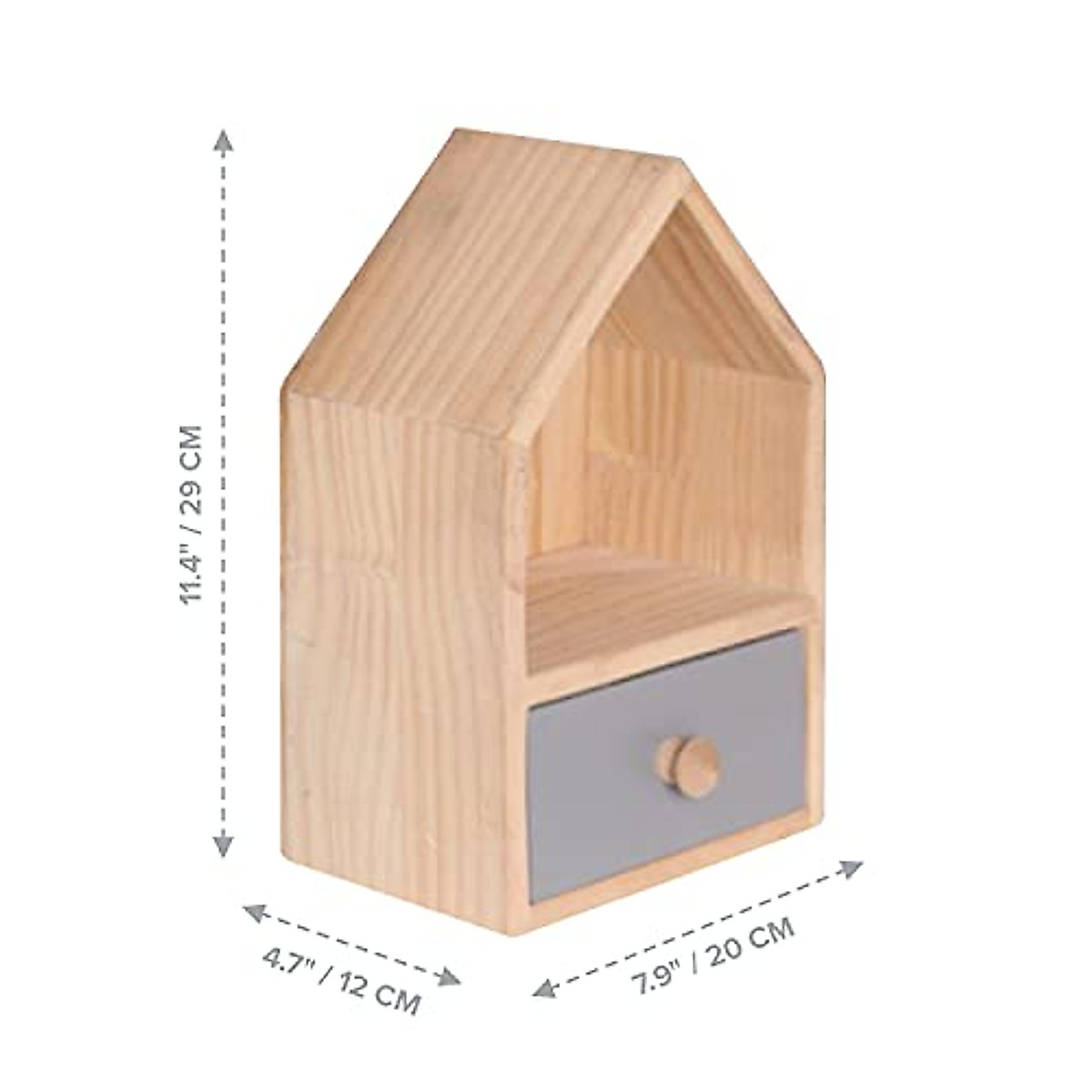 House Shaped Display Shelf with 1 Drawer - Wood Dresser Floating Shelf - Kids Bedroom Furniture - Desk Decor Book Shelf - Nursery Decor - Cute Storage Shelves for Bedroom - 1 Tier 7.9x1.8x11.4 in