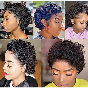 Short Curly Human Hair Wigs Pixie Cut Bob Glueless Wigs Front for Black Women with Baby Hair, 13x1 Lace 180% Density Pre Plucked HD