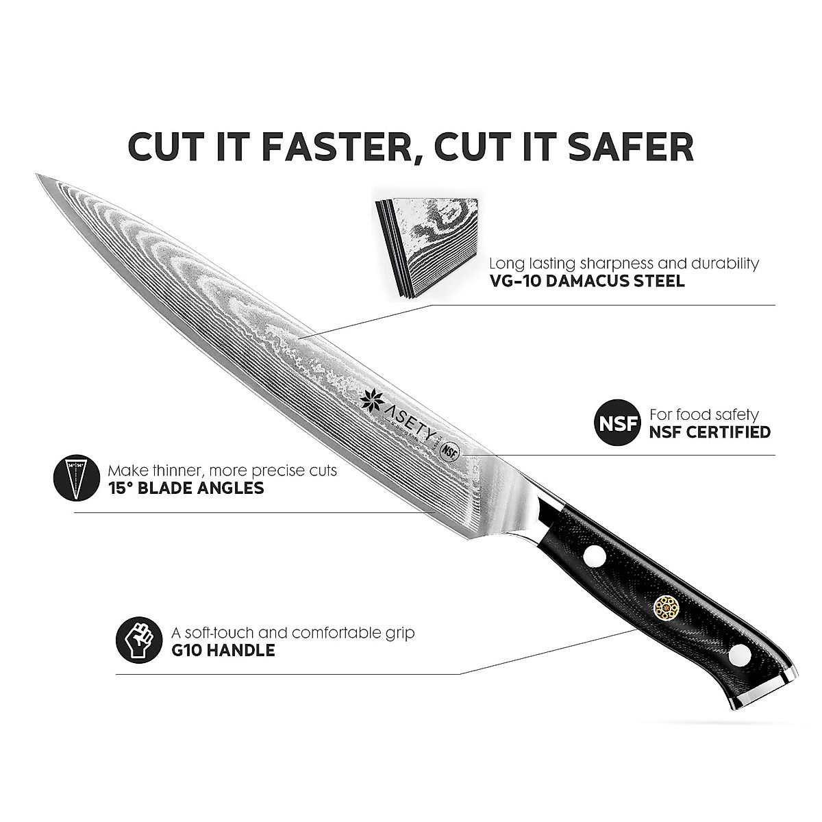 ASETY Carving Knife Set, Damascus Carving Knife and Fork Set, 2 PCS Carving Set for Turkey, Meat, BBQ, Brisket, Full Tang Slicing Knife with Elegant Box, G10 Handle