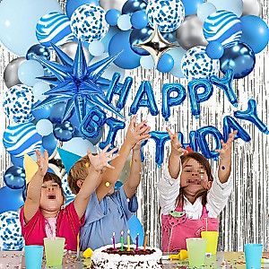 Blue Balloons Arch Garland Kit, Metallic Blue Confetti Balloons Blue Exploding Star Foil Balloon for Boy Birthday Party Baby Shower Ocean Themed Decorations Weddings Graduation Supplies