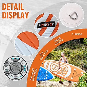 FunWater SUP Inflatable Stand Up Paddle Board 10'x31''x6'' Ultra-Light Inflatable Paddleboard with ISUP Accessories,Fins,Adjustable Paddle, Pump,Backpack, Leash, Waterproof Phone Bag,Kayak Seat