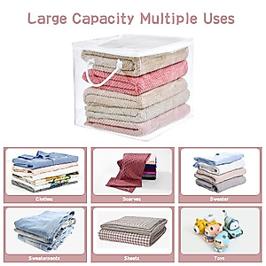 Remittur 10 PCS Clear Zippered Storage Bags with Handles,Sweater Storage with Two-Way Zipper,Foldable Closet Organizer Bed Sheet Organizer,Cube Plastic Storage Organizer,Bag,Bin for Clothes,Towel