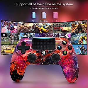Kujian Wireless Controller for PS4, Midnight Green Series High Performance Gaming Controller for Playstation 4 Pro/Slim/PC with Double Shock, Mini LED Indicator, USB Cable (Yellow)