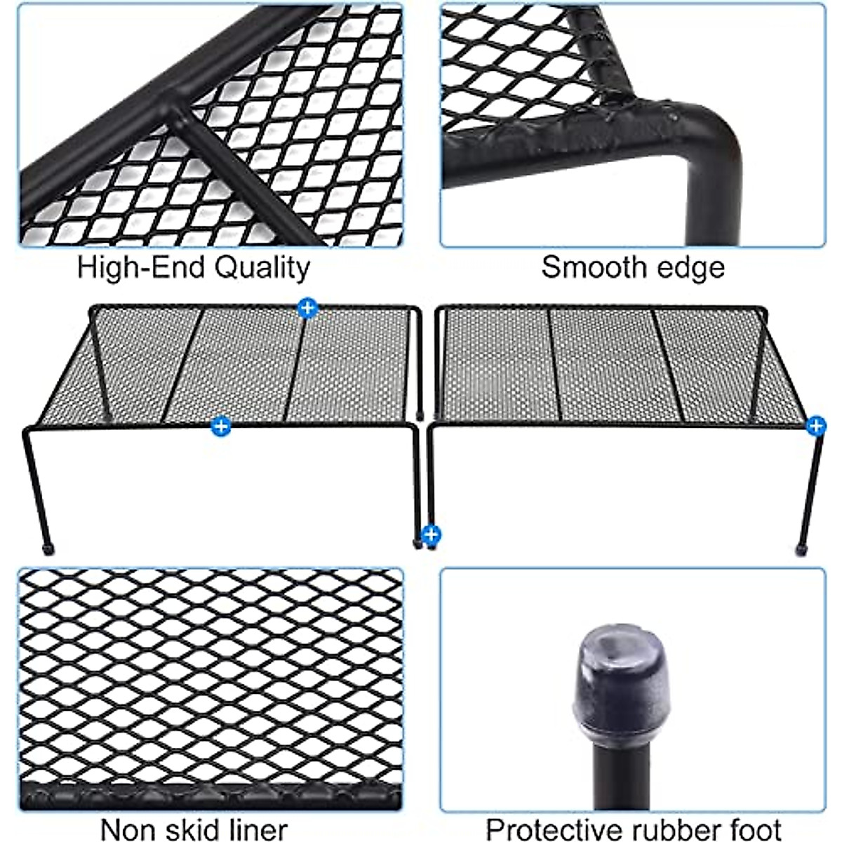 Set of 2 Mesh Kitchen Shelves Cabinet Storage Shelf Rack (13.1 x 10.2 Inch) ，Kitchen Bathroom Pantry Cupboard Desk Home Office, Fridge, Cabinet, Bathroom Cupboard, Non-Slip Plastic Feet (2, Black)