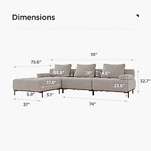 Acanva Convertible Modular Sectional Sofa, Mid-Century Modern Minimalist Free Combination U/L Shaped Reversible Couch for Living Room, 4 Piece Set, Beige