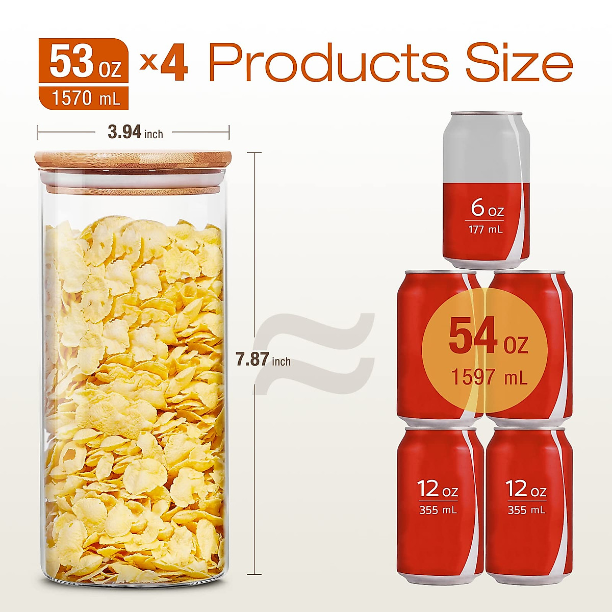 HomArtist Glass Jars with Bamboo Lids 180oz X2 & 96oz X2 & 79oz X3 & 53oz X4 [Set of 11], Glass Canisters with Airtight Lids, Glass Food Storage Containers