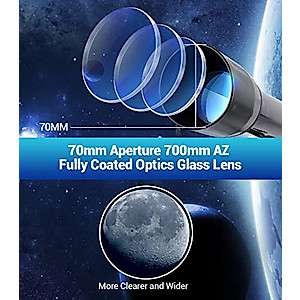 [2023 Upgraded] Telescopes for Adults Astronomy, 70mm Aperture 700mm AZ Mount Astronomical Refracting HD Telescope for Kids Beginners Telescope with Adjustable Tripod, Nylon Bag, Phone Adapter