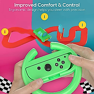 Talkworks Steering Wheel Controller for Nintendo Switch (2 Pack) - Racing Games Accessories Joy Con Controller Grip for Mario Kart, Pink/Neon Combo - Nintendo Switch