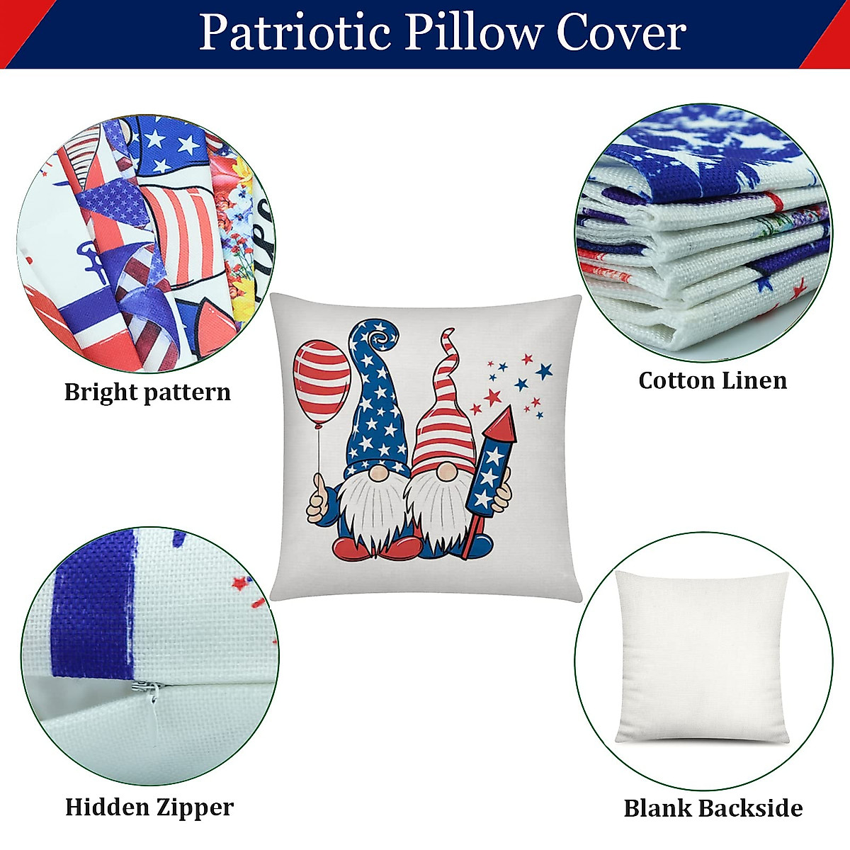 COMMINY 4th of July Pillow Covers 18x18 Set of 6 Patriotic Stripes Throw Pillow Cover American Flag Pillow Case Independence Memorial Day Decorations for Couch Home Outdoor