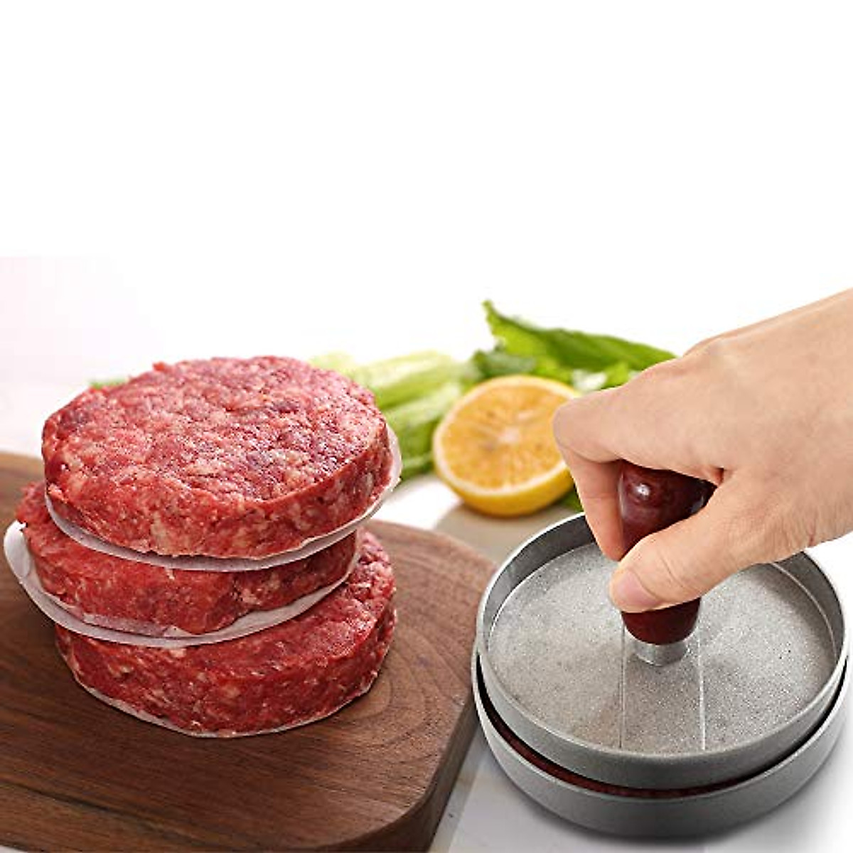 Cozihom Burger Press and Patty Papers Set, Non-Stick Hamburger Press, Grill Press, Patty Maker Mold with 120 Pcs Wax Patty Paper Sheets