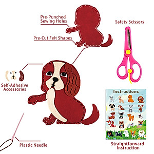 Harrycle 21 Pieces Puppy Dog Sewing Craft Kit Felt Dog Stuffed Animal Sewing Set Kids DIY Crafting and Sewing Kit Animal Art Craft Kit Felt Plush Animal Sewing Set for Girls Boys Educational Beginner