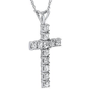 P3 POMPEII3 1 Ct Diamond Cross Pendant Necklace 18" 14k White Gold