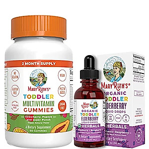 Toddler Multivitamin Gummies & USDA Organic Elderberry Liquid Drops for Toddlers Bundle by MaryRuth's | Vitamin C, D3, Zinc | Overall Health | Vegan | Non-GMO | Gluten Free