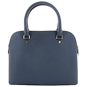 MICHAEL Michael Kors Womens Cindy Leather Signature Satchel Handbag Navy Medium