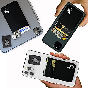 Double Pocket Gecko Phone Wallet - Smartphone Adhesive Card Holder - Cell Phone Pouch - Mobile Stick on Lycra Pocket by Gecko - Carry Credit Cards and Cash – (Black-White)
