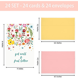 Nihuecne 24 Pack Floral Get Well Cards with Self-adhesive Envelopes, 4"x6" Boxed Prefilled Get Well Soon Greeting Note Cards to Friends, Relatives or Loved One, 24 Unique Designs