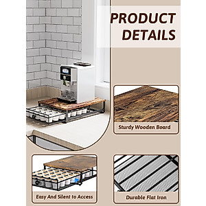 K Cup Organizer, Coffee Pod Holder Drawer, Under Brewer Storage Organizer with Sliding Drawer holds up to 35 K-Cup Pods, No Assembly Needed, Rustic Brown