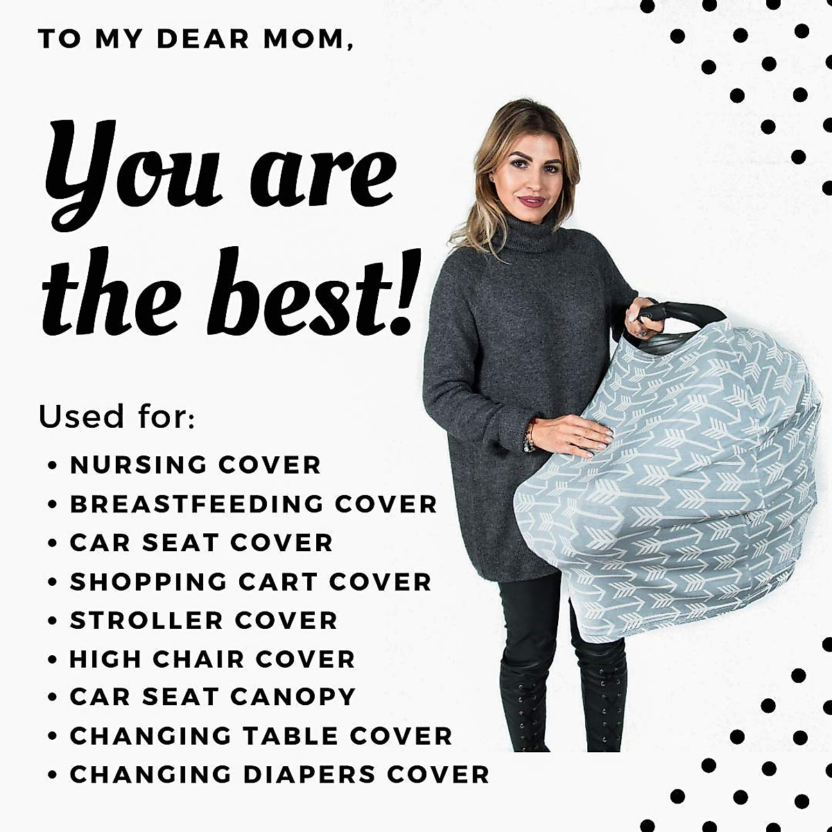 Infant Car Seat Cover, Stretchy Nursing Scarf, Car Seat Canopy, Shopping Cart Cover, High Chair Cover protects Babies and Breastfeeding Mothers. Multiuse Cover for Babies (Arrows)
