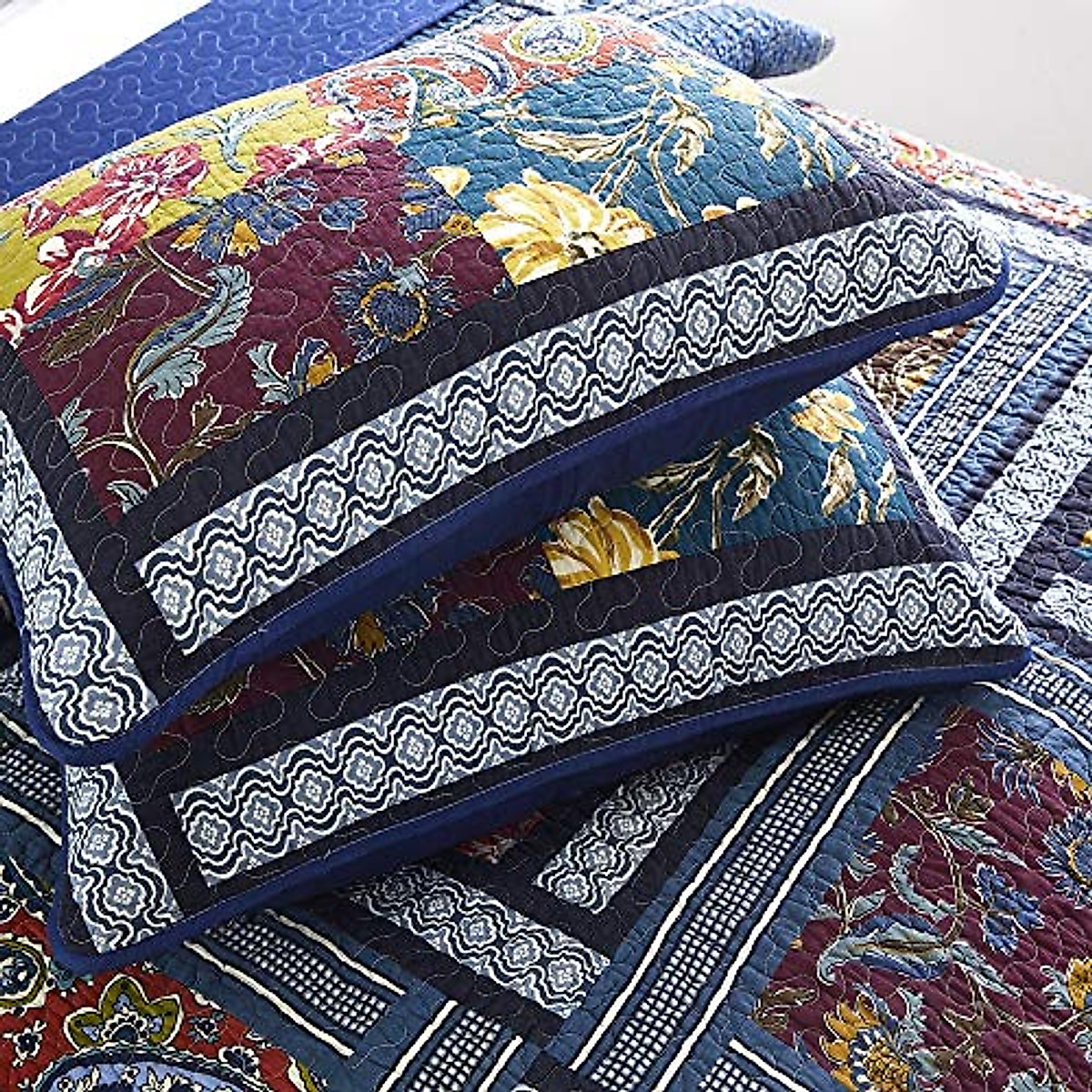 DECMAY Quilts Queen Size Sets - 100% Cotton Queen Bedspreads, Handmade Real Patchwork Quilts for All Season, Lightweight Country Quilt Sets with 2 Pillowcase