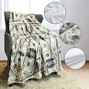 HommomH Fleece Blanket 60" x 80" Beige Funny 100 Dollar Bill Cash Us Cute Things Money Lightweight Fuzzy Cozy Soft Warm Throw for Men Women, Air Conditioning