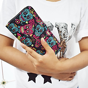 Laimi Duo Women's Skull Wallet Floral Leather RFID Blocking Purse Clutch Multi Card Case Phone Holder for Ladies