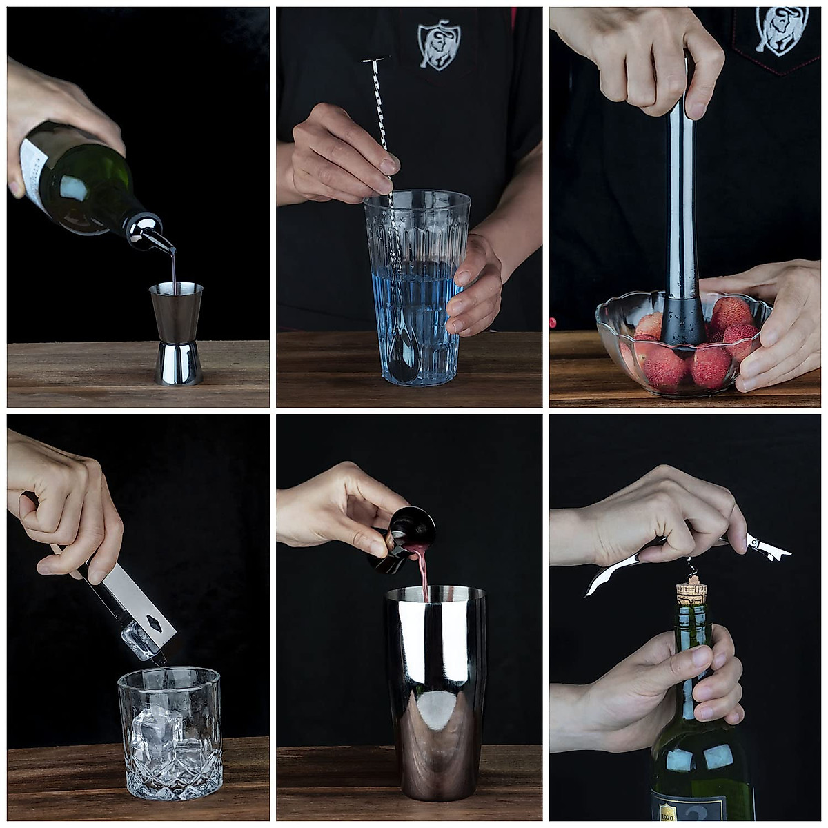 VG Cocktail Shaker Set Bartender kit with Stand, Cocktail Kit Bar Tools Set for Drink Mixer, Bar Cart Accessories for The Home Bar Set (Black)