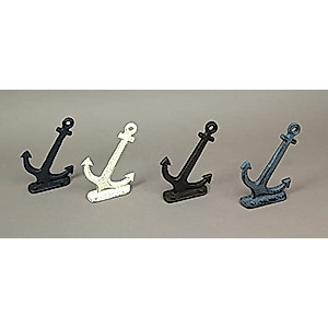 J.D. Yeatts Set of 4 Cast Iron Ship Anchor Wall Hooks Nautical Decorative Towel Hat Hangers, Multicolor, One Size