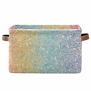 Rainbow Glitter Gradient Storage Baskets Large Foldable Storage Bin Canvas Toys Box Fabric Decorative Collapsible Organizer Bag with Handles 2 Pcs