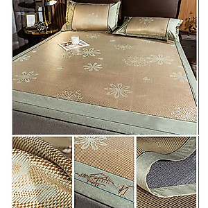 ZHOUXIAO Summer Sleeping Mat Rattan, Foldable Rattan Mat Breathable Cool Smooth Mattress Topper Bed Mat for Single Double Bed Refreshing Sweat Sleeping Mat with Pillowcase 1.5 * 1.95M/59 * 77in