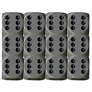 Chessex Dice d6 Sets: Opaque Grey / Gray with Black - 16mm Six Sided Die (12) Block of Dice