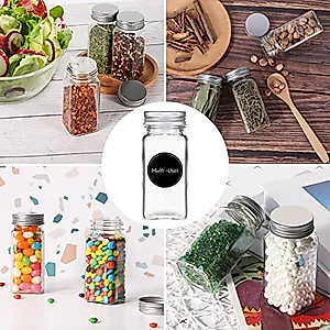 AuroTrends Spice Jars with Label 4oz 16Pcs, 4oz Spice Containers Complete Set, Square Glass Spice Jars with Shaker Lids- Seasoning Jars| Preprinted Labels & Blank Labels| Chalk Marker| Brush| Funnel