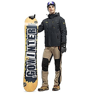 Rdruko Men's Ski Snow Jacket Waterproof Insulated Fleece Outdoor Mountain Hooded Winter Coat(Black, US XL)