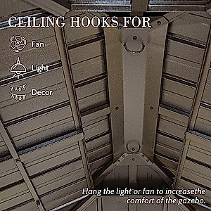 Domi 8’ x 6’ Grill Gazebo, Outdoor Aluminum BBQ Gazebo with 2 Side Shelves, Hardtop Double Roof Permanent Sun Shade with Ceiling Hooks for Patio Deck Yard Garden (Brown)