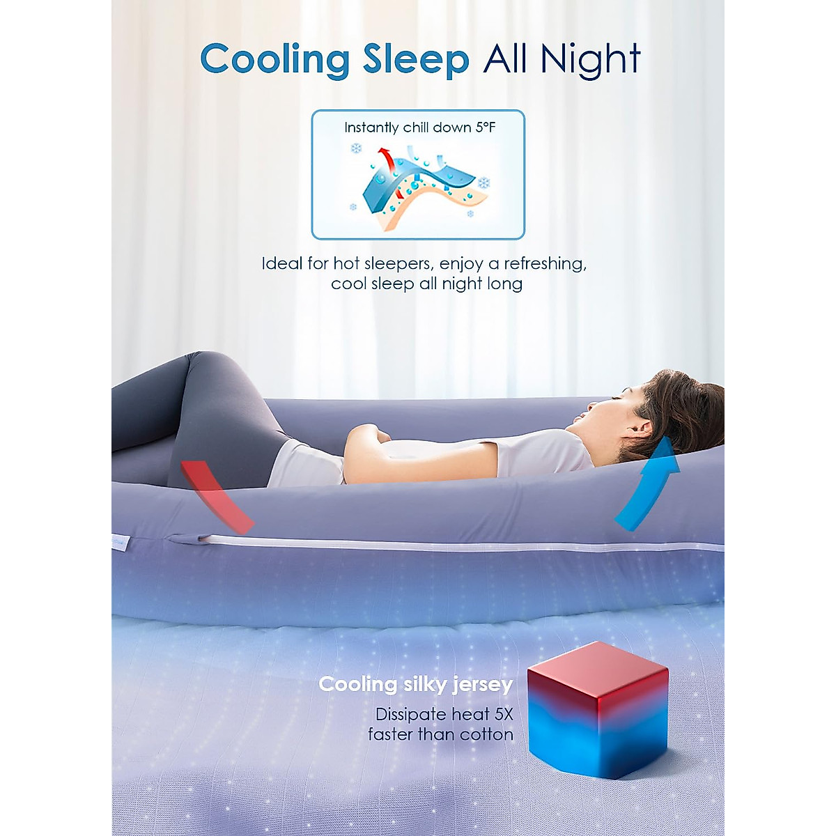 QUEEN ROSE Pregnancy Pillows, Cooling U Shaped Body Pillow for Sleeping, Maternity Pillow for Pregnant Women, Organic Cotton and Back Pain Relief, Grey