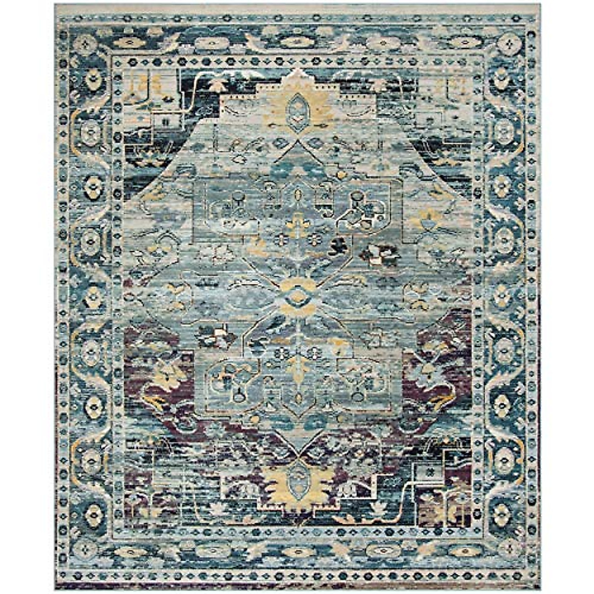 SAFAVIEH Crystal Collection 8' x 10' Teal / Purple CRS503D Boho Chic Oriental Medallion Distressed Non-Shedding Living Room Bedroom Dining Home Office Area Rug