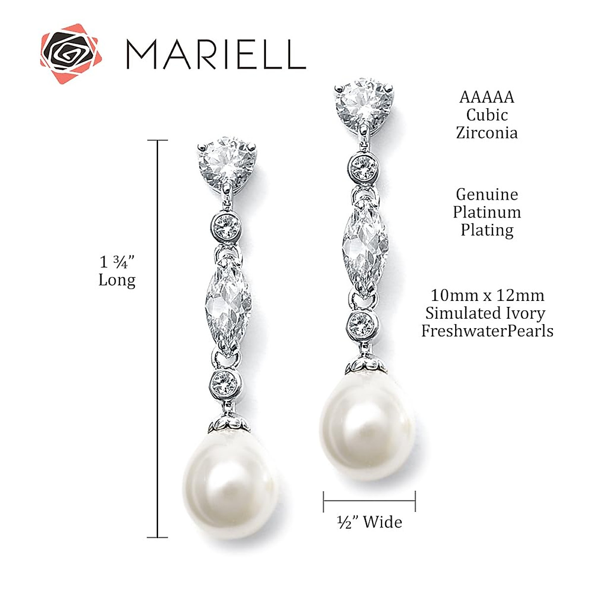 Mariell Pearl Dangle Wedding Earrings with Cubic Zirconia Crystals, Pearl Bridal Earrings, Jewelry for Brides, Homecoming, Mother of the Bride