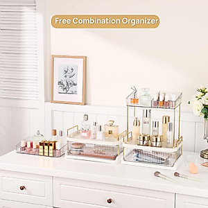 Vtopmart 2-Tier Skincare Storage Rack-Transparent, Bathroom Counter Organizer, Large Skin care Organizer with Drawers for Vanity,Makeup Countertop Organizer Perfume Tray for Cosmetics