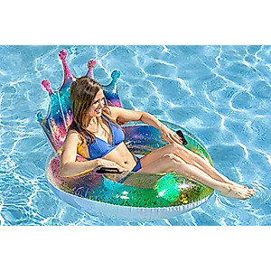 Poolmaster Swimming Pool Float Rainbow Glitter Tiara Tube, Multi Large