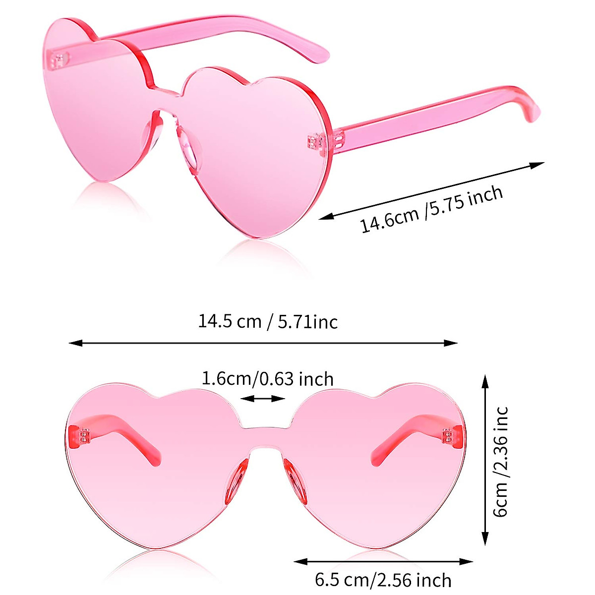 Frienda 6 Pairs Valentines Heart Sunglasses Transparent Love Glasses Tinted Eyewear Rimless Glasses (Light Pink)