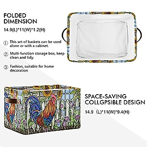 TropicalLife Rectangular Storage Bin Cube Animal Rooster Foldable Organizer Basket with Handles, Sunflower Floral Farm Collapsible Storage Box for Kids Toy Shelf Closet Nursery