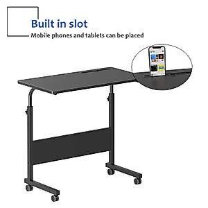 DlandHome Side Table 31.4 Inches w/Tablet Slot & Wheels Adjustable C Table Movable Portable Computer Stand for Bed Sofa, Black 05#3-80B