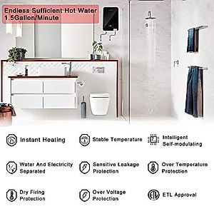 Tankless Water Heater Electric ECOTOUCH 9KW 240V on Demand Water Heater Self-Modulating Instant Hot Water Heater Point Of Use Water Heater ECO90 Black