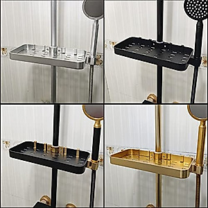 ZSFBIAO Bathroom Shampoo Storage Tray Lifting Rod No Drilling Rectangle Shower Shelf Kitchen Storage Rack Mess Shower Organizer Wall Floating Shelves (Color : A)