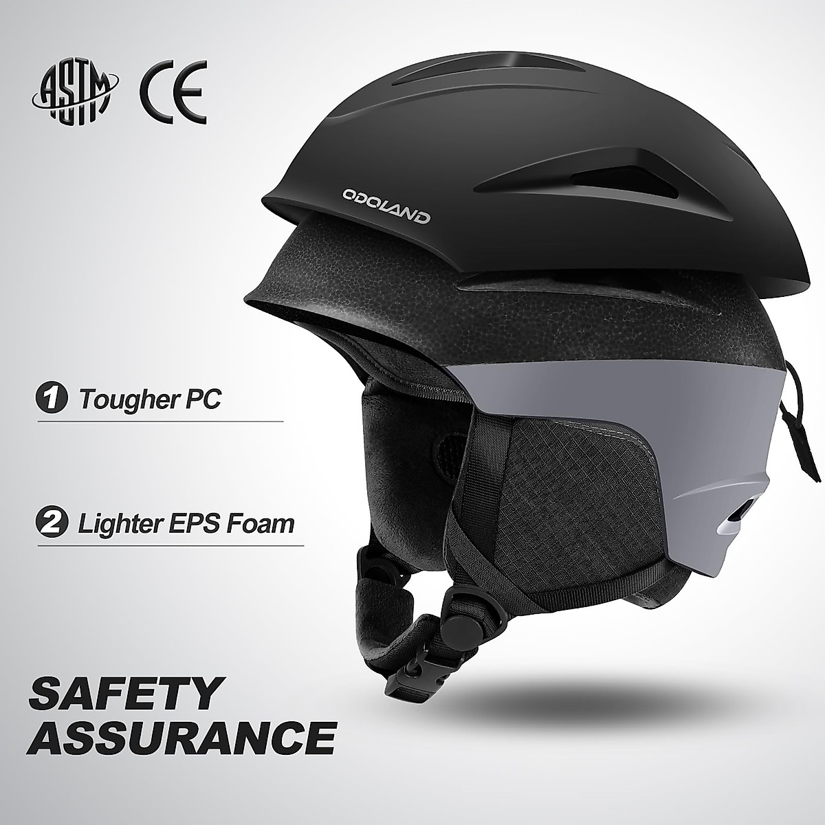 Odoland Ski Helmet with Ski Goggles, Multi-Options Snowboard Helmet and Goggles Set for Men Women and Youth, Black & Grey, M