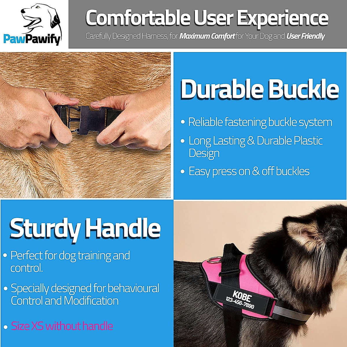 PawPawify Custom No Pull Dog Harness with Name and Phone Number, Heavy Duty Personalized Pet Vest to Prevent Tugging, Pulling, or Choking, Training and Walking