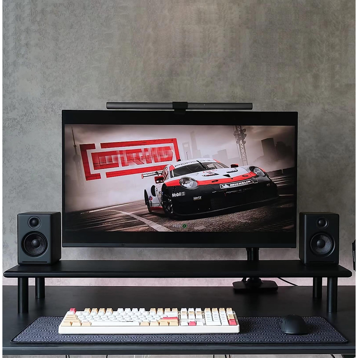 ROCDEER Bamboo Dual Monitor Stand Riser, Black Desk Monitor Riser for 2 Monitors Supports for Monitor, Printer, Heavy TV Riser up to 300 lbs