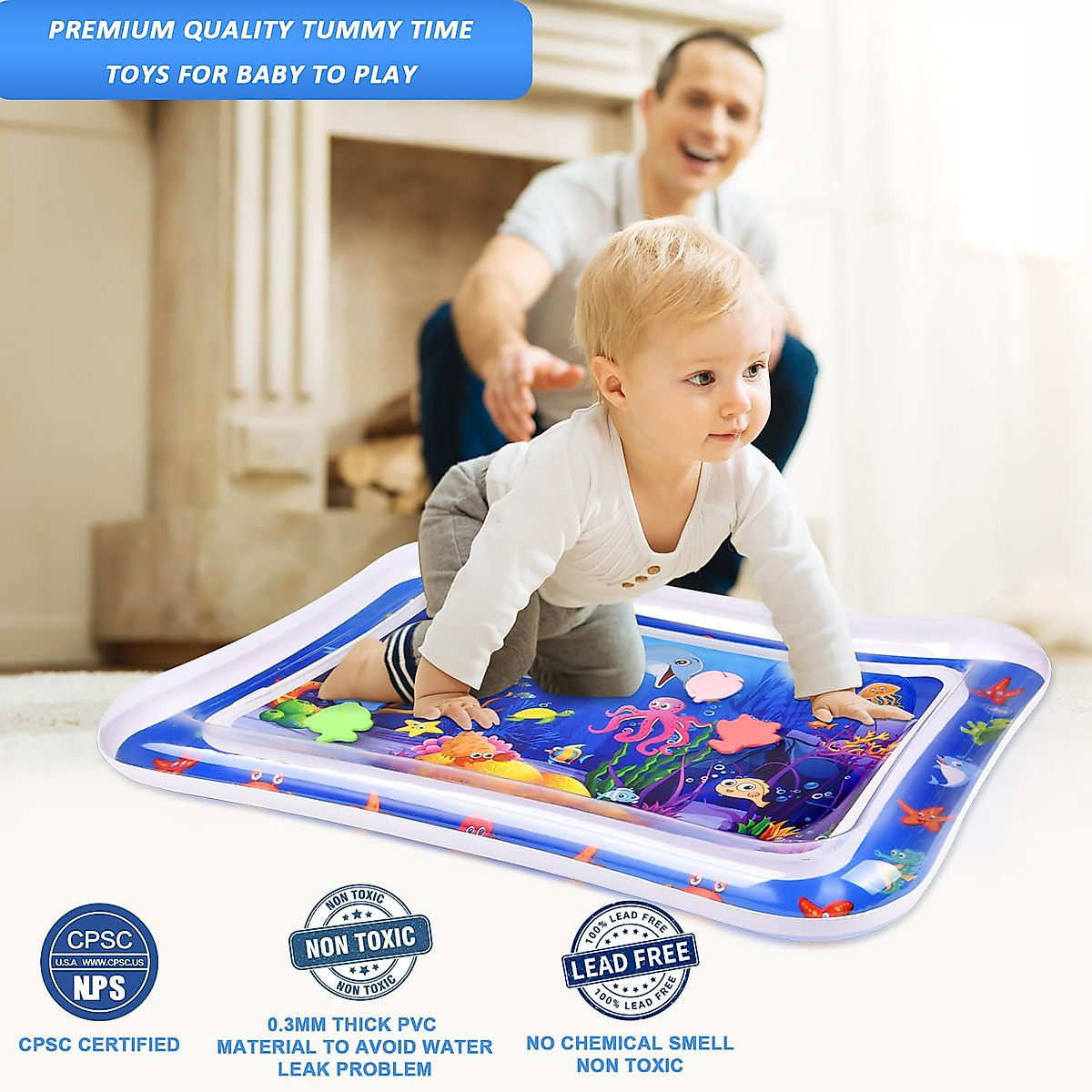 Tummy Time Water Mat Inflatable Baby Water Play Mat Fun Infant Christmas Toy Gift for 3 6 9 Month Newborn Boy Girls Sensory Development